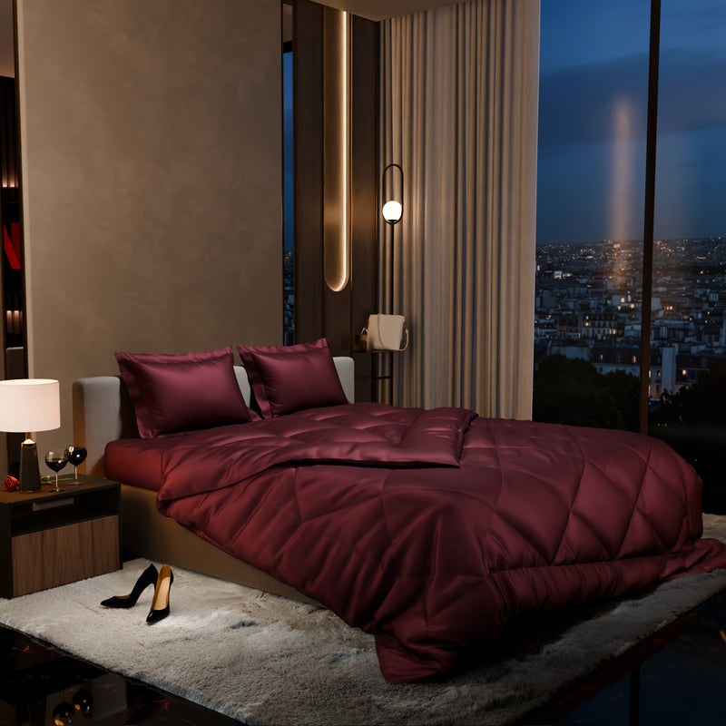 Velvet Wine Soft Satin Comforter | Luxury Bedding By Stoa – Stoa Paris